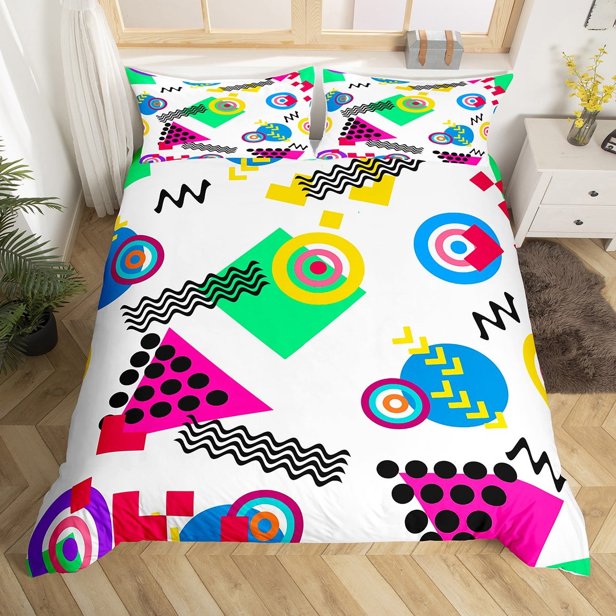 80s 90s Bedding Set Memphis Pattern Old Fashioned Comforter Cover King ...