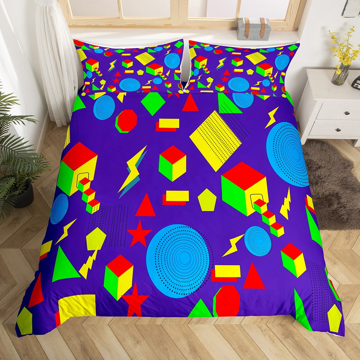 80s 90s Bedding Set Memphis Pattern Old Fashioned Comforter Cover King ...