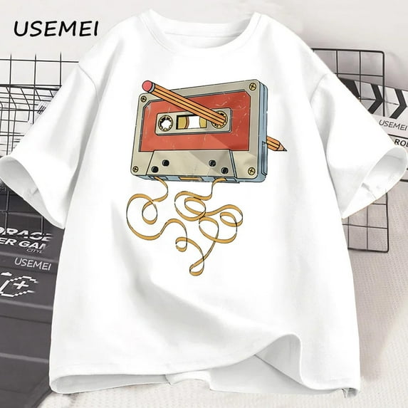 80s 90s Cassette Tape Pencil T Shirt 1980s Music Retro T-Shirt Loose ...