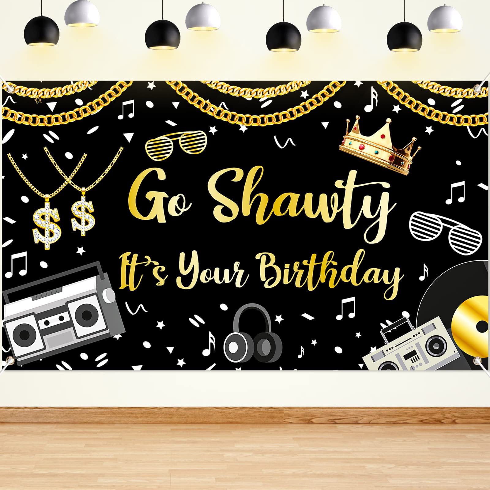 80s 90s Hip Hop Birthday Party Decorations - Glitter Rap Theme Banner ...