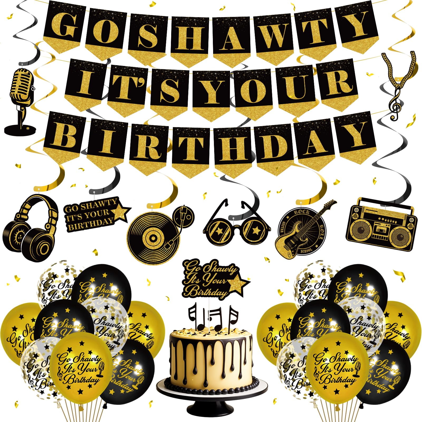 80s 90s Hip Hop Birthday Party KKS1 Decorations - Black & Gold Go ...
