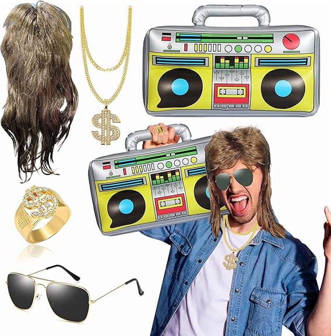 80s 90s Hip Hop Costume Kit Rapper Costume with Brown Mullet Wig ...