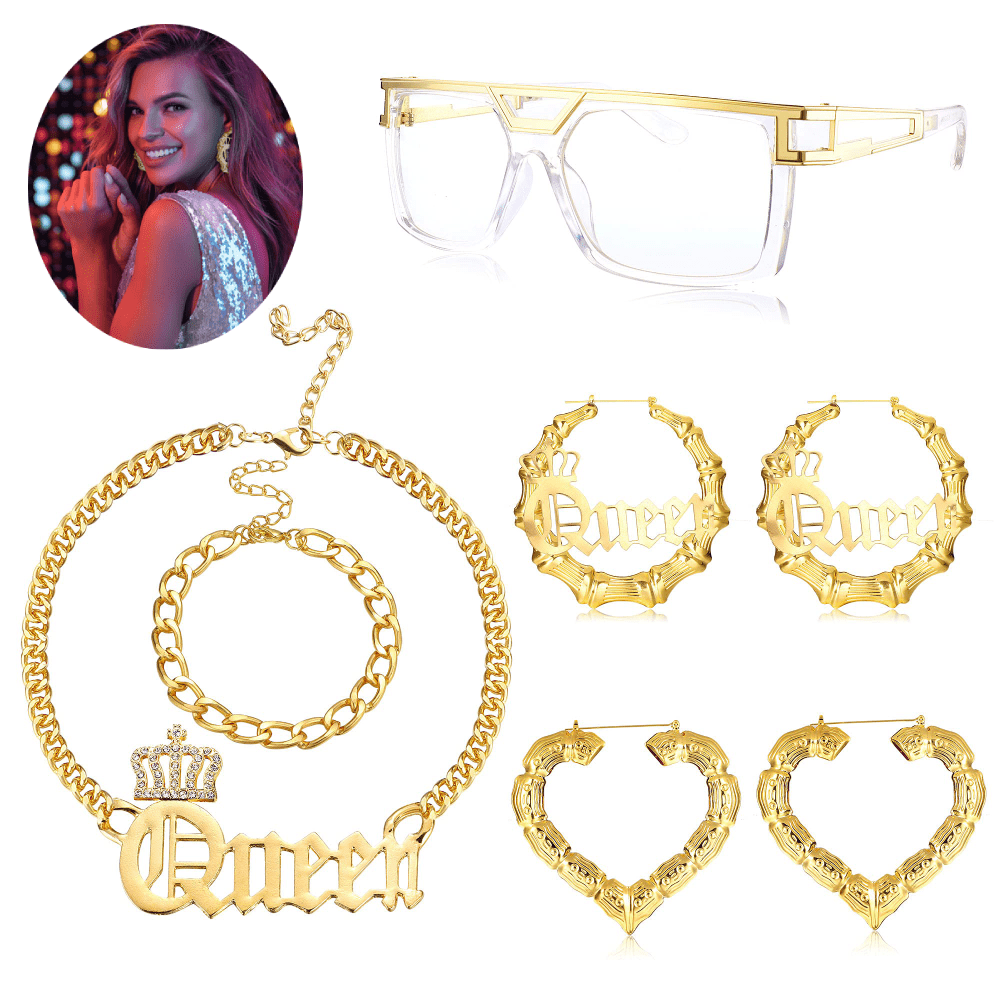 80s 90s Hip Hop Queen Jewerly Kit for Women Rapper DJ Punk Rapper ...