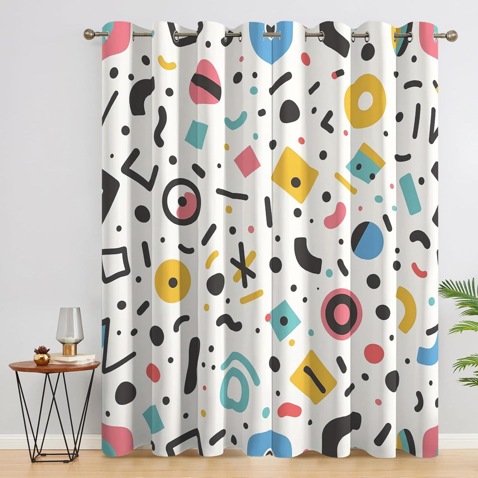 80s 90s Window Curtains, Abstract Geometric Blackout Curtains For ...