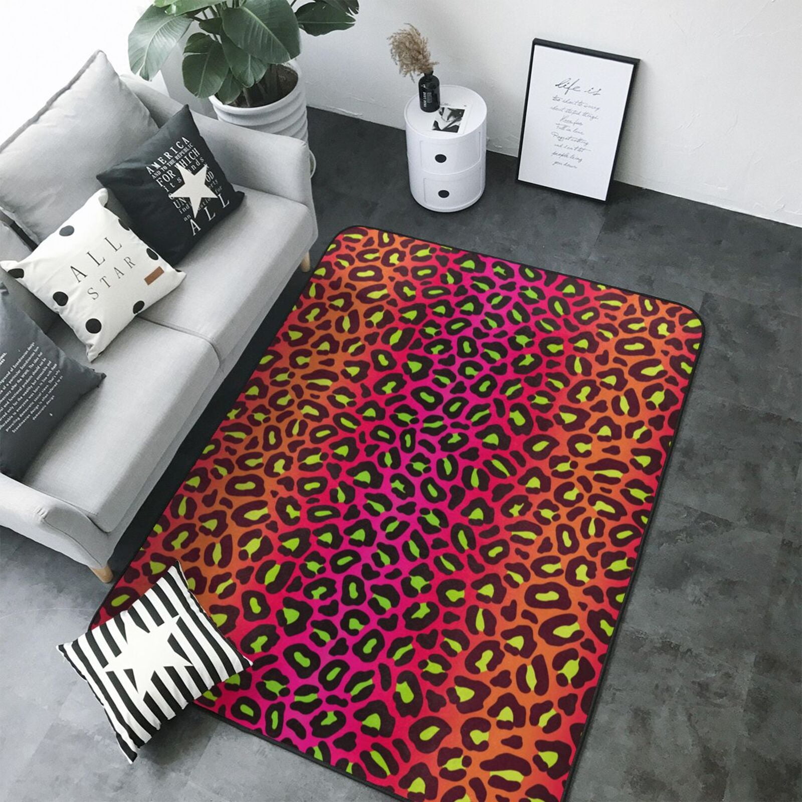 80s 90s retro pink red leopard Area Rugs for Living Room Bedroom, 5x7 ...