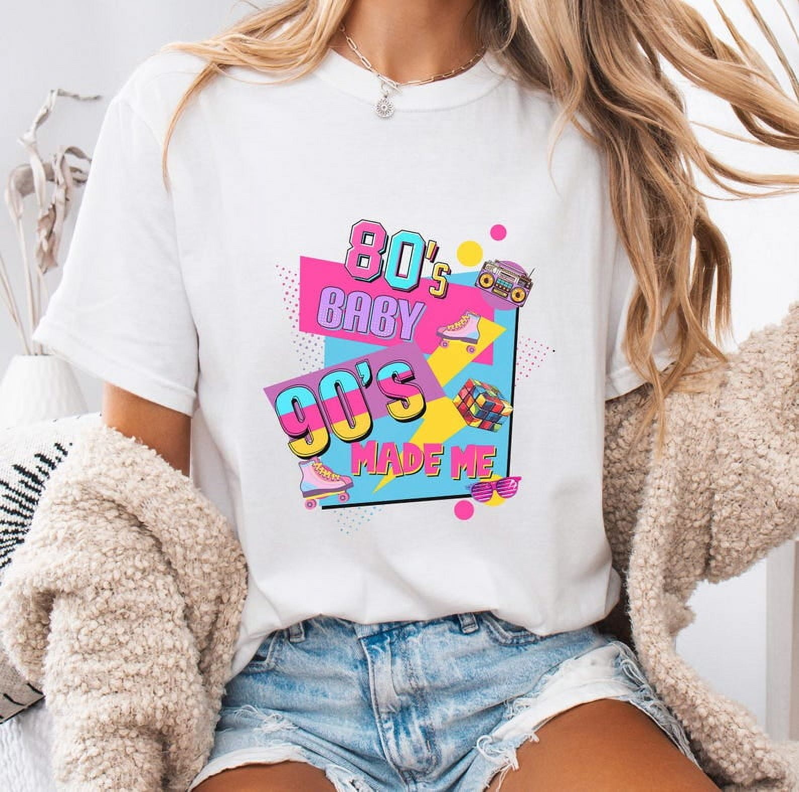 80s Baby 90s Made Me Retro Neon Design Y2K Fashion Vintage Cassette Millennial T-shirt - Walmart.com