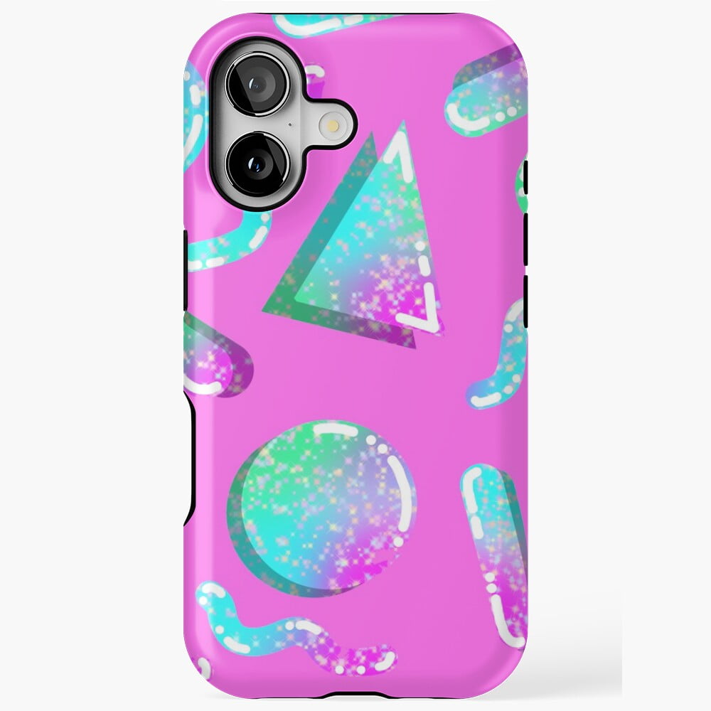 80s Bubblegum Pink Glitter Shapes Retro Phone Case with iPhone 11 to 17 ...