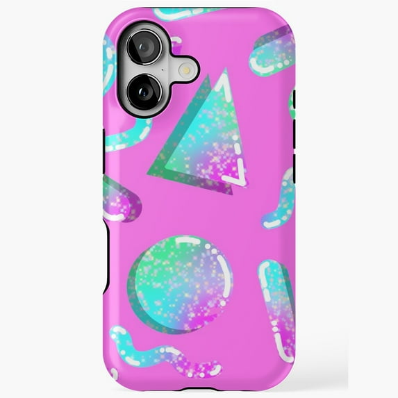80s Bubblegum Pink Glitter Shapes Retro Phone Case with iPhone 11 to 17 ...