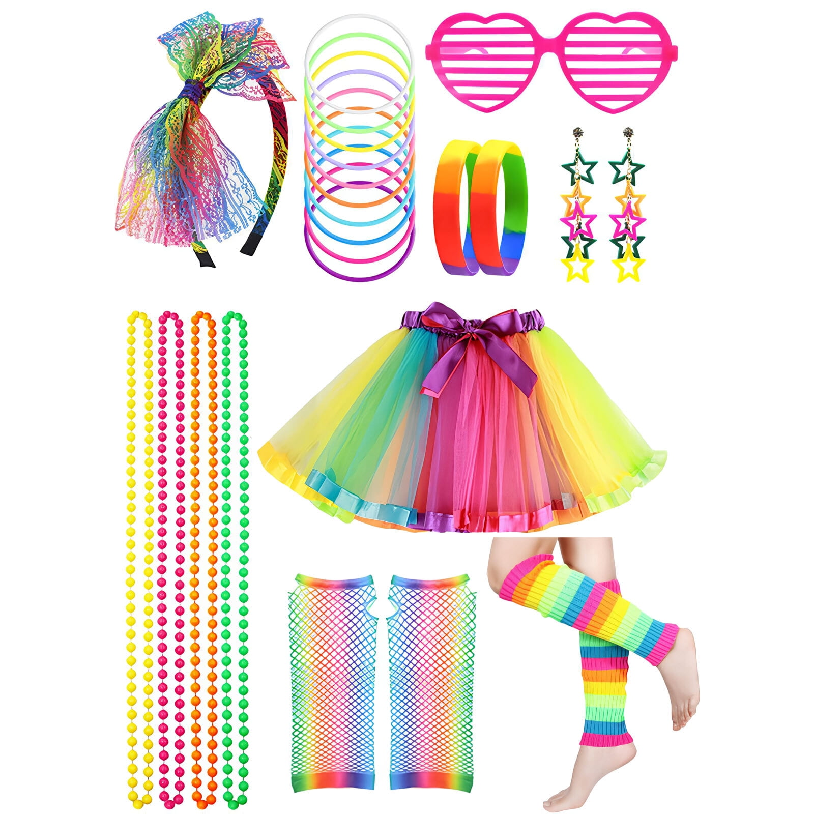 80s Costume Accessories Set for Women Rainbow Headband Star Earring ...