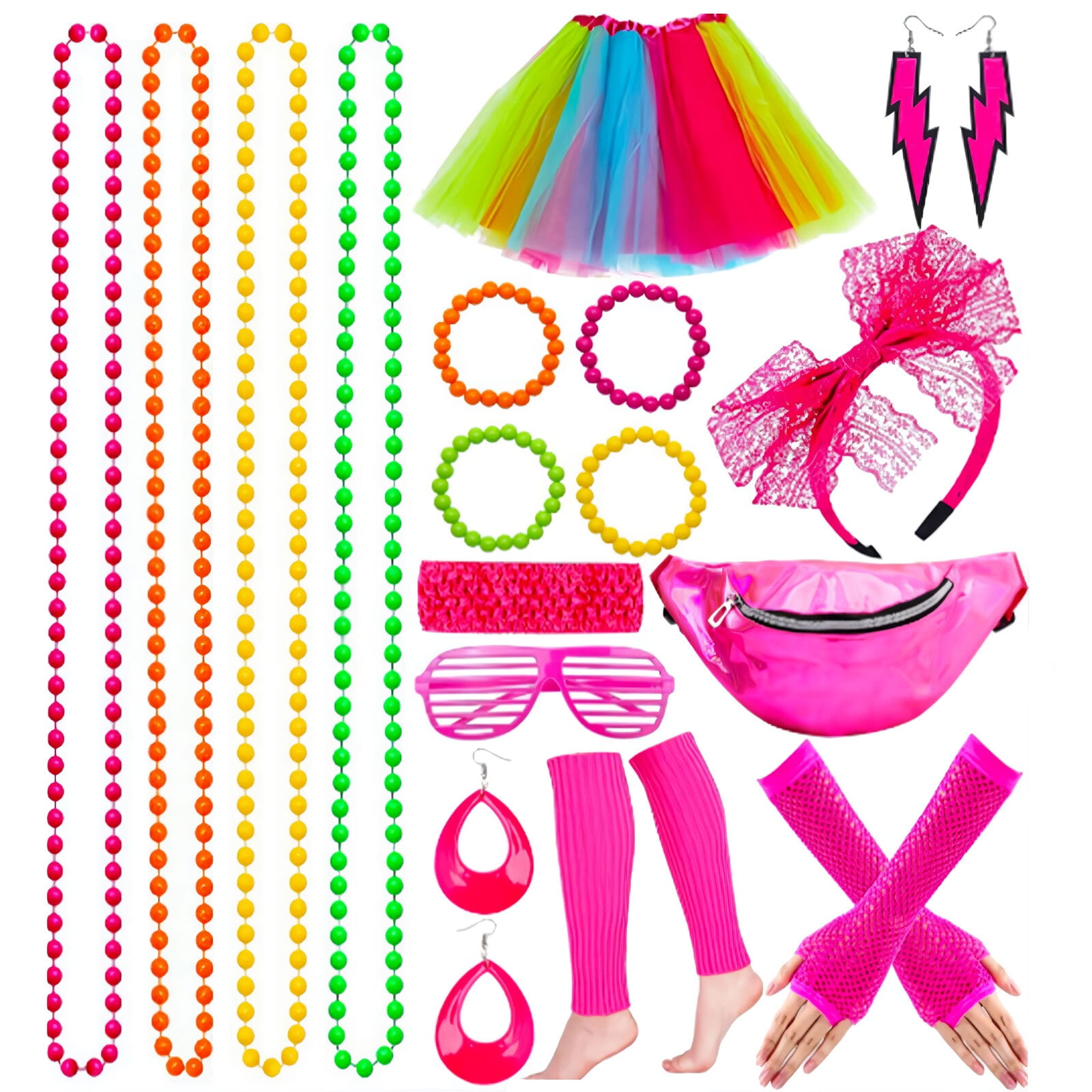 80s Costume Accessories Set for Women Waist Bags Rainbow Tutu Skirt ...