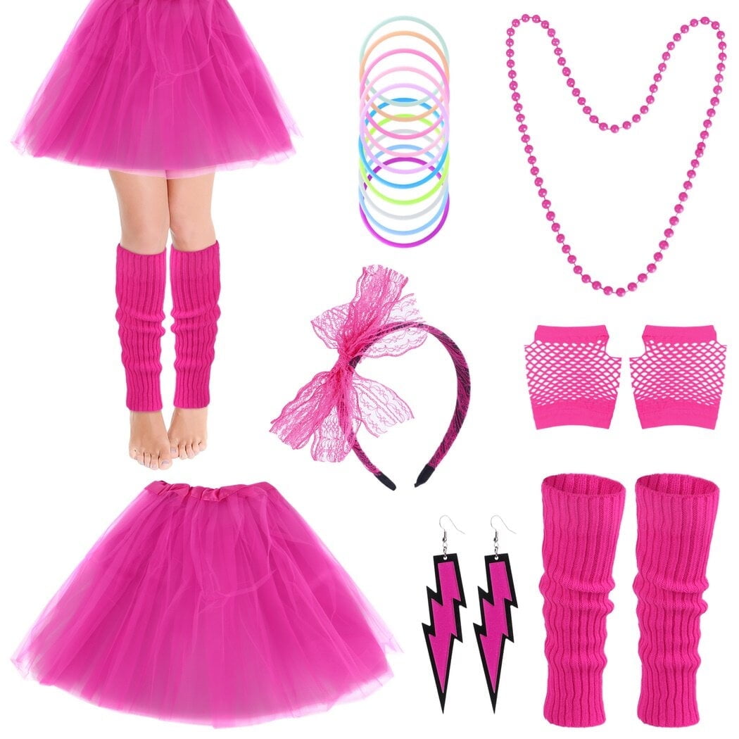 80s Fancy Dress for Women, Women's 80s Neon Costume, Rose Red Tulle ...