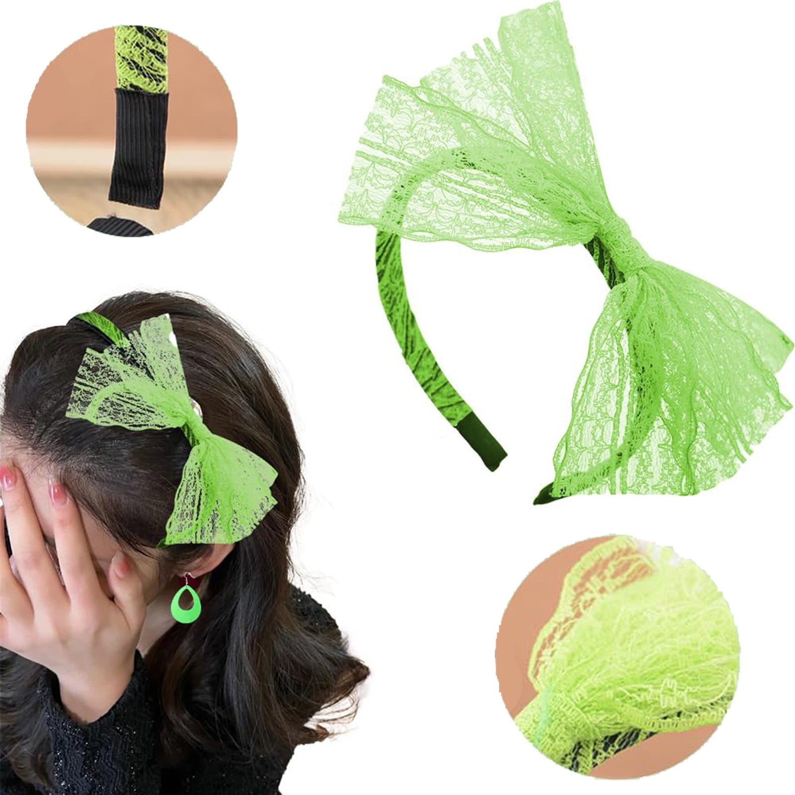 80s Lace Headband Hair Clip Retro Party Accessory for Women Girls Hair ...