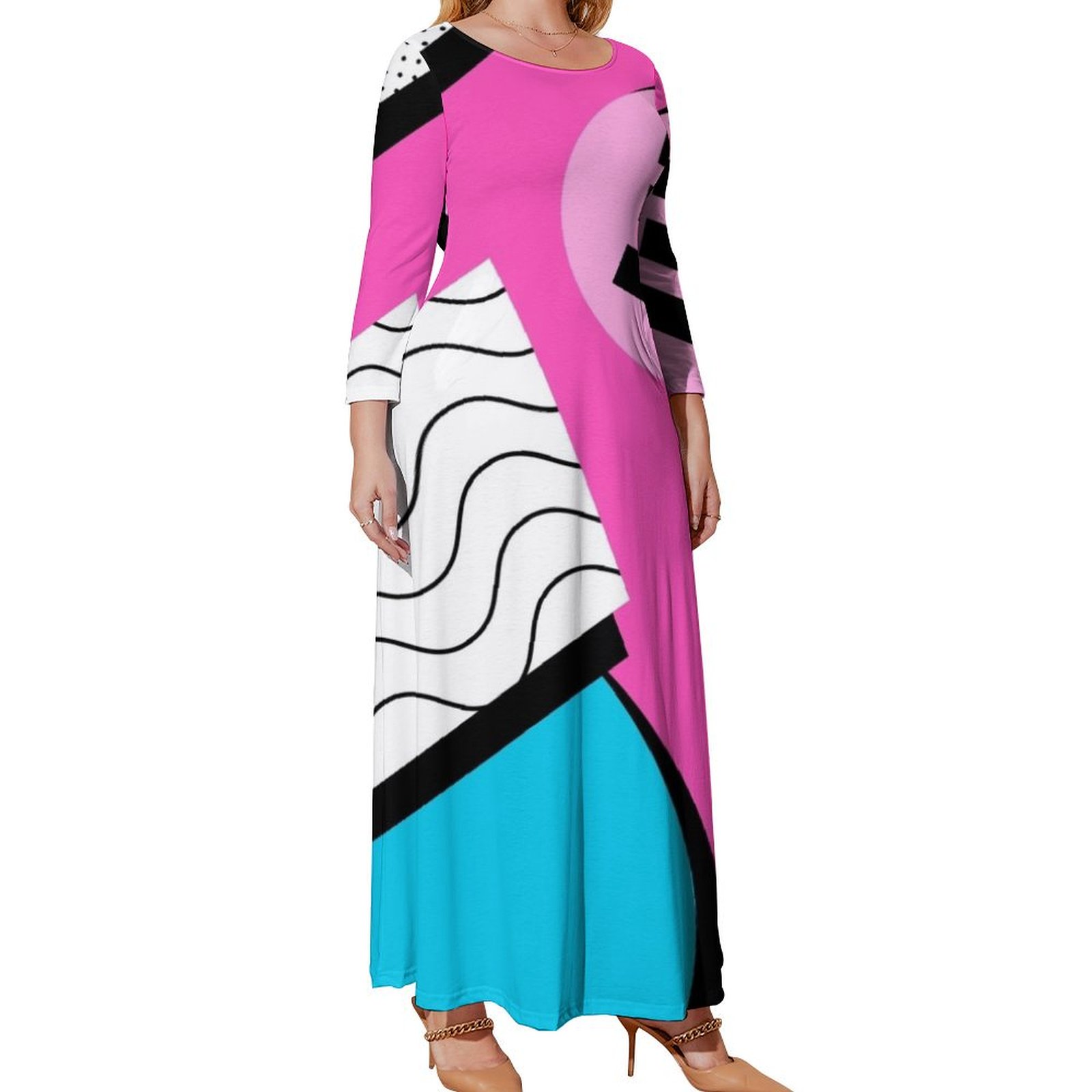 80s Memphis Design Pattern Long Sleeved Dress evening dresses luxury ...