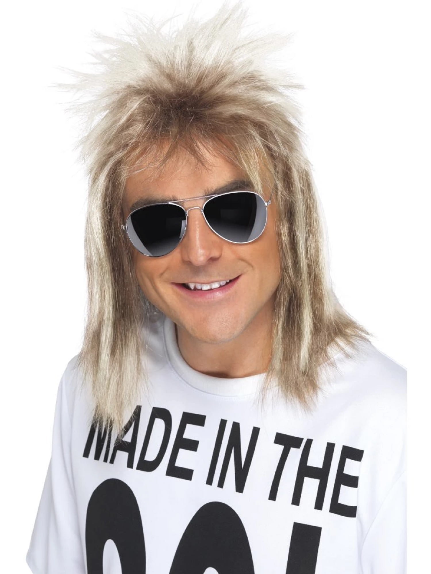 80s Mullet Wig Adult White Mens Wigs One Size Male Fancy Dress Party ...