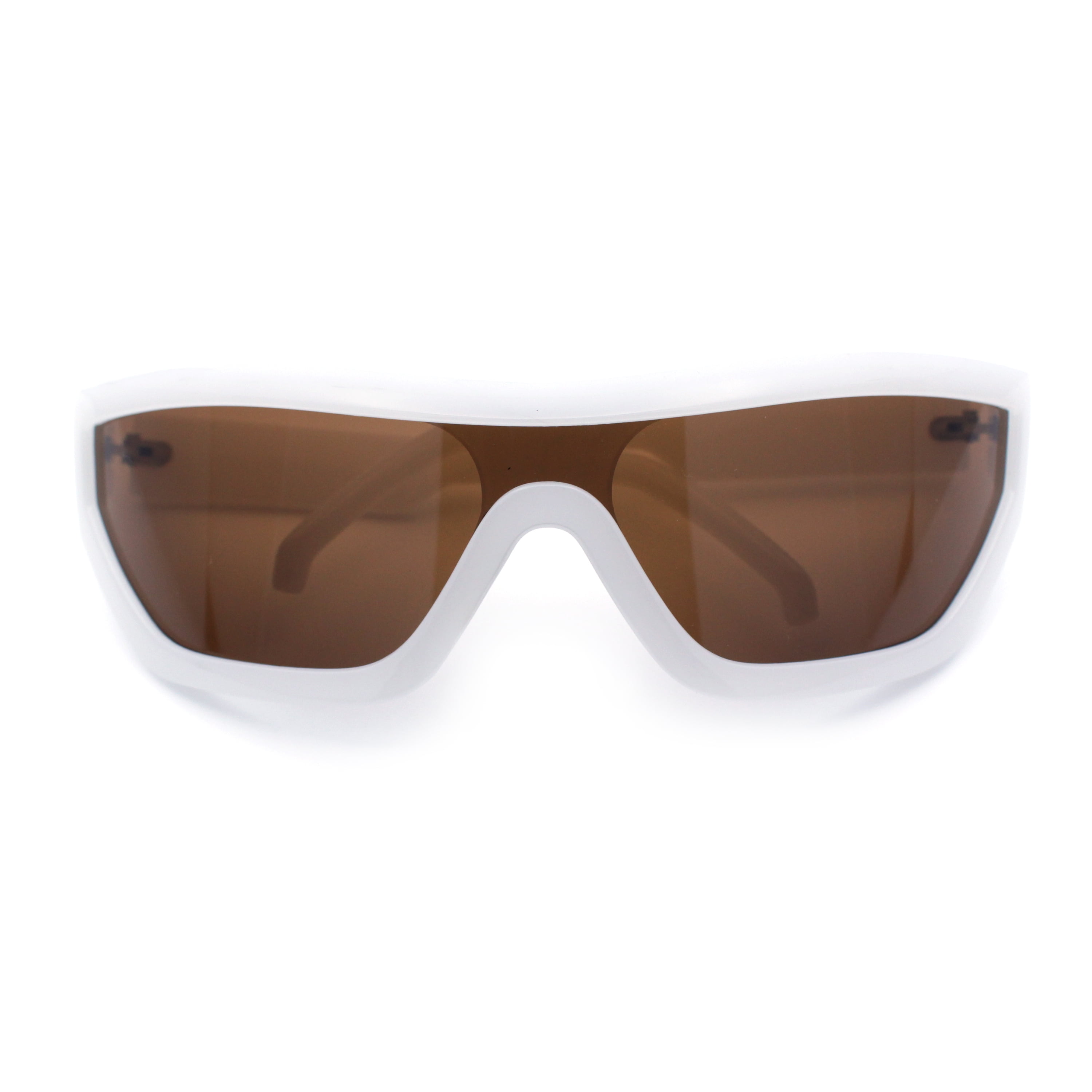 80s Narrow Rectangle Sport Monoblock Shield Plastic Sunglasses White ...