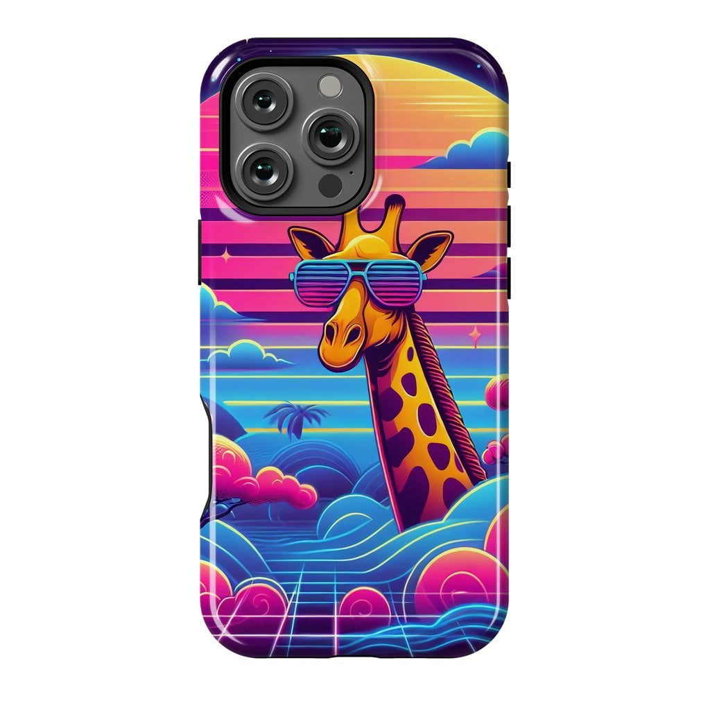 80s Neon Giraffe Tough Cases Vibrant Animal for iPhone 11-17 Protection ...