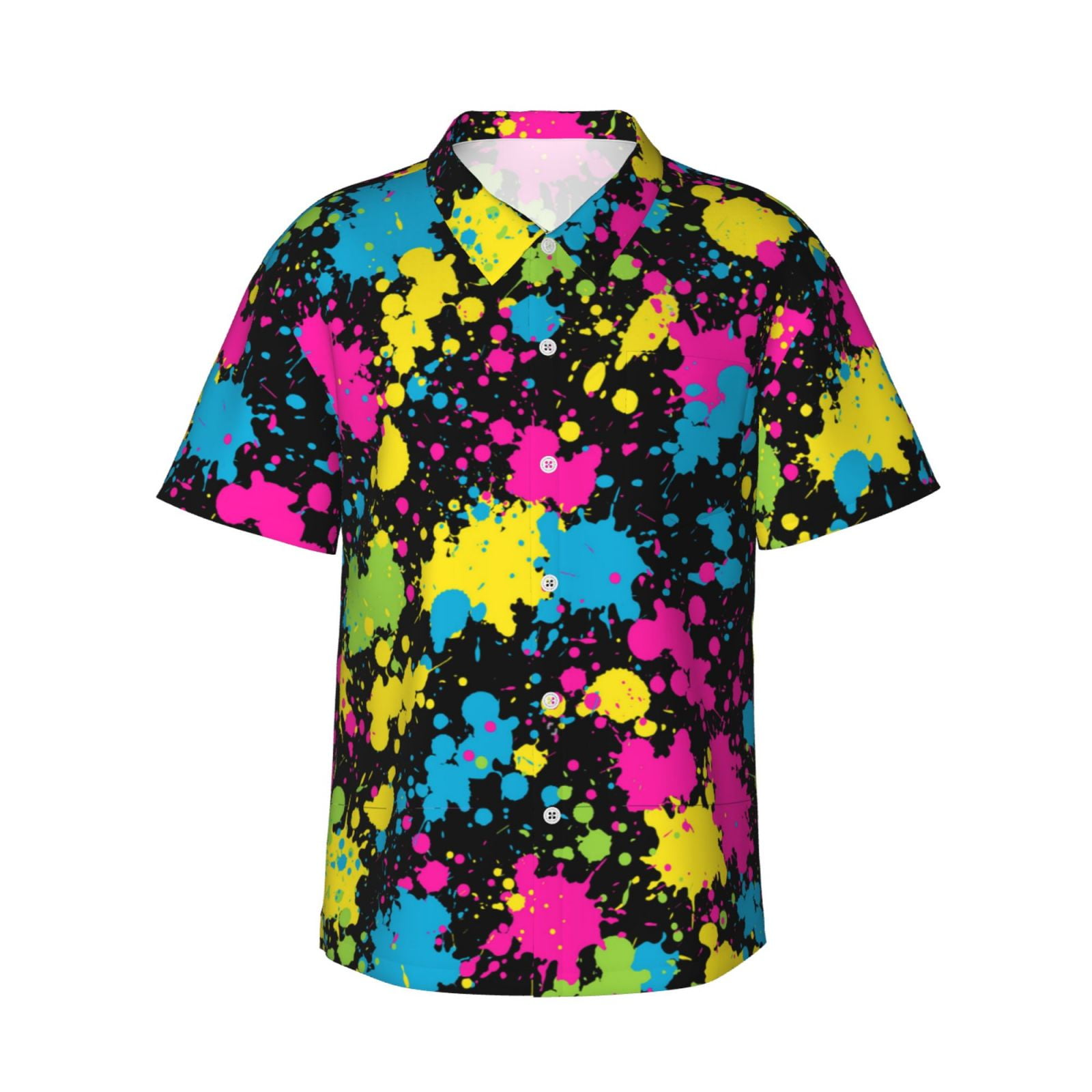 80s Neon Splash Men'S 3d Print Casual Button Down Shirts, Novelty ...