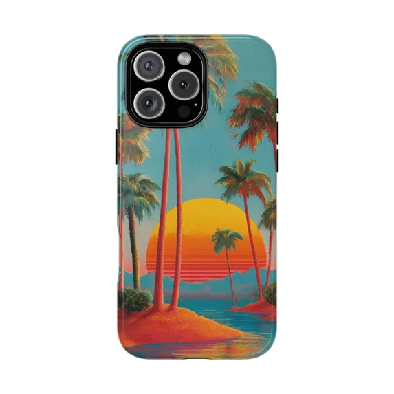 80s Palm Trees Beach Sunset Vibe Phone Case for iPhone 17 11 12 13 14 ...