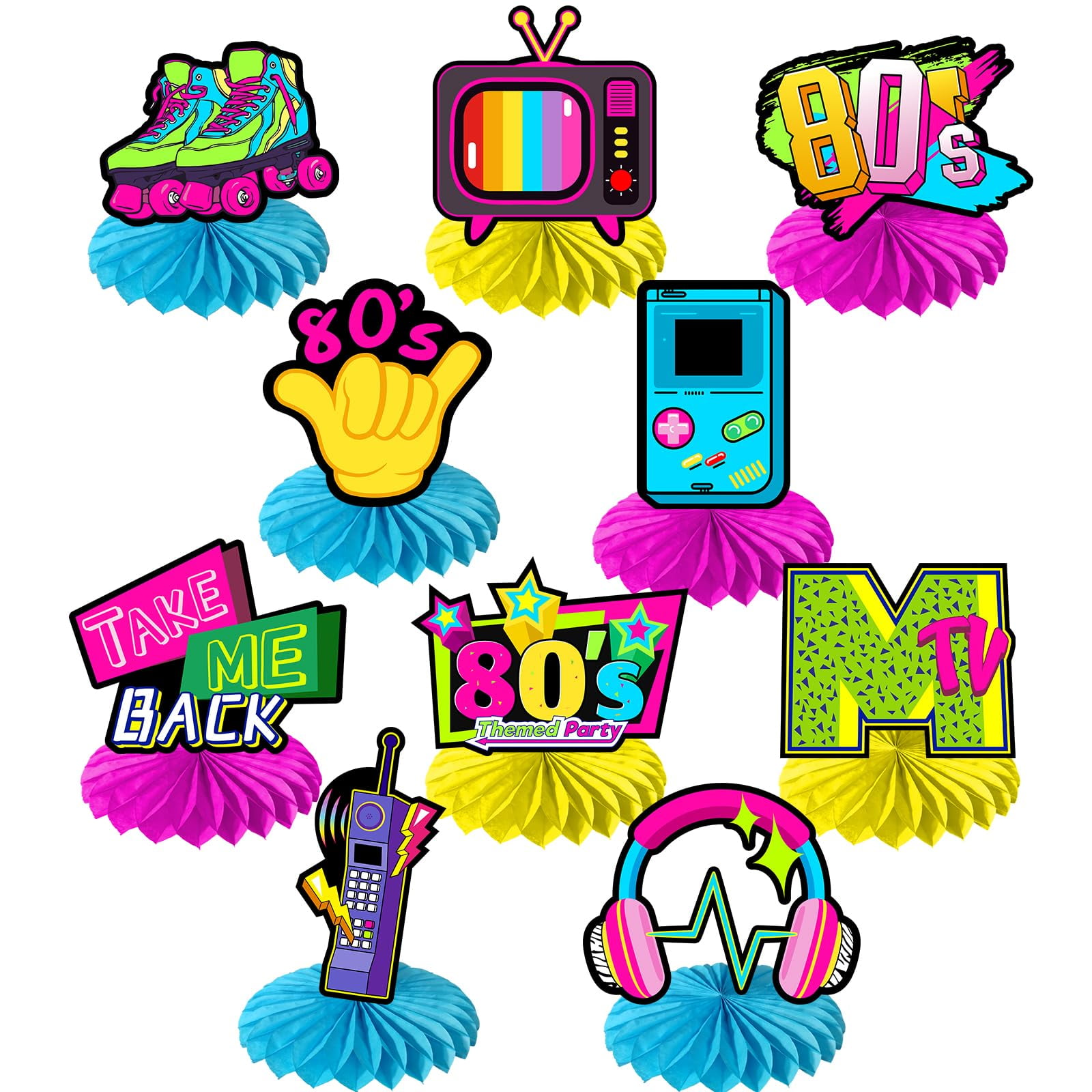 80s Party Decorations, 10pcs 80sThemed Party Honeycomb Centerpieces for ...