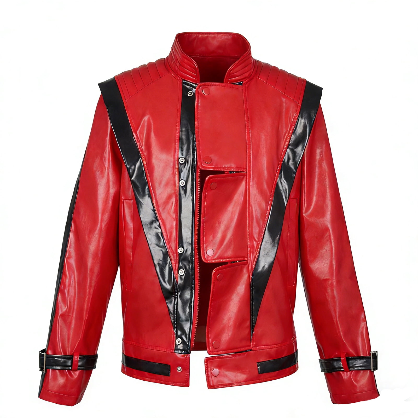 80s Pop Star Red Faux Leather Jacket Retro Thriller Music Video Adult ...