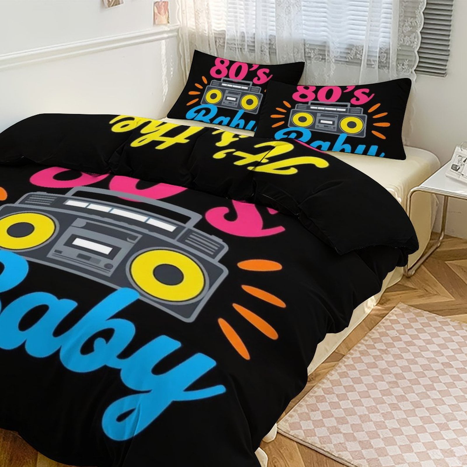80s Retro Boombox Design 90"x90" 3 Pcs Soft Bedding Set Includes 1 ...