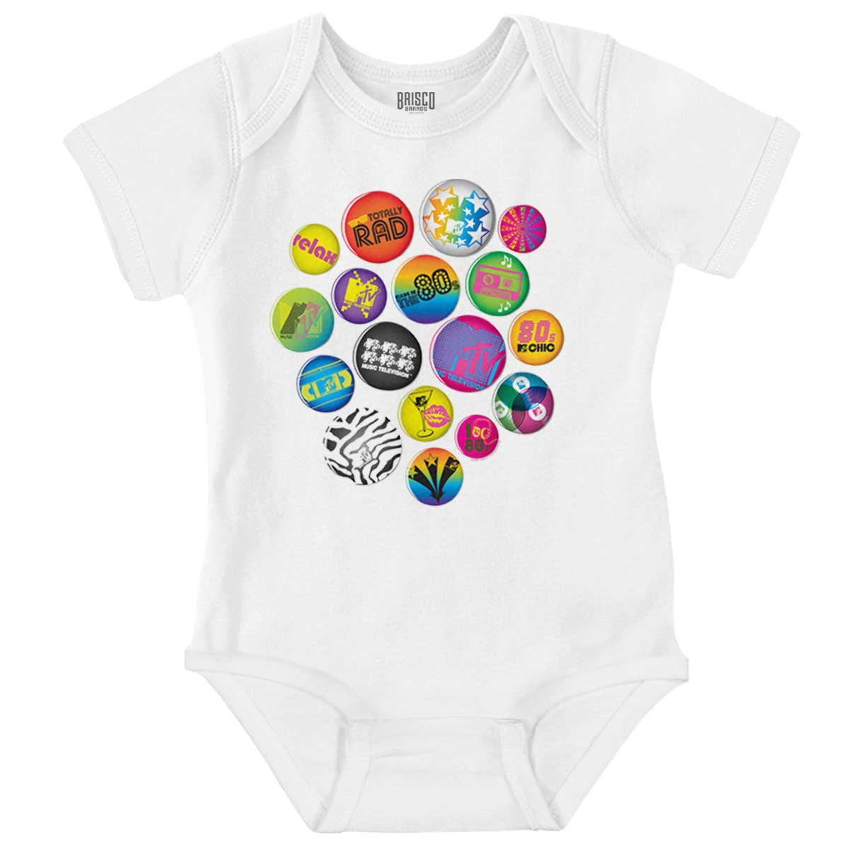 80s Retro MTV Logo Colorful Buttons Romper Boys or Girls Infant Baby ...