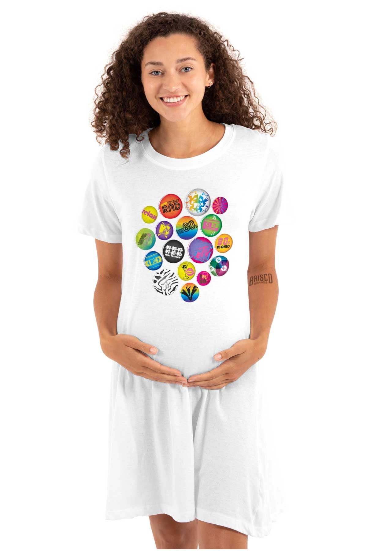 80s Retro MTV Logo Colorful Buttons Women's Maternity Dress Brisco ...