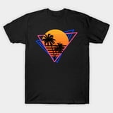 80s Retro Neon Synthwave Inspired Sunset and Palm Trees Grid Unisex T ...
