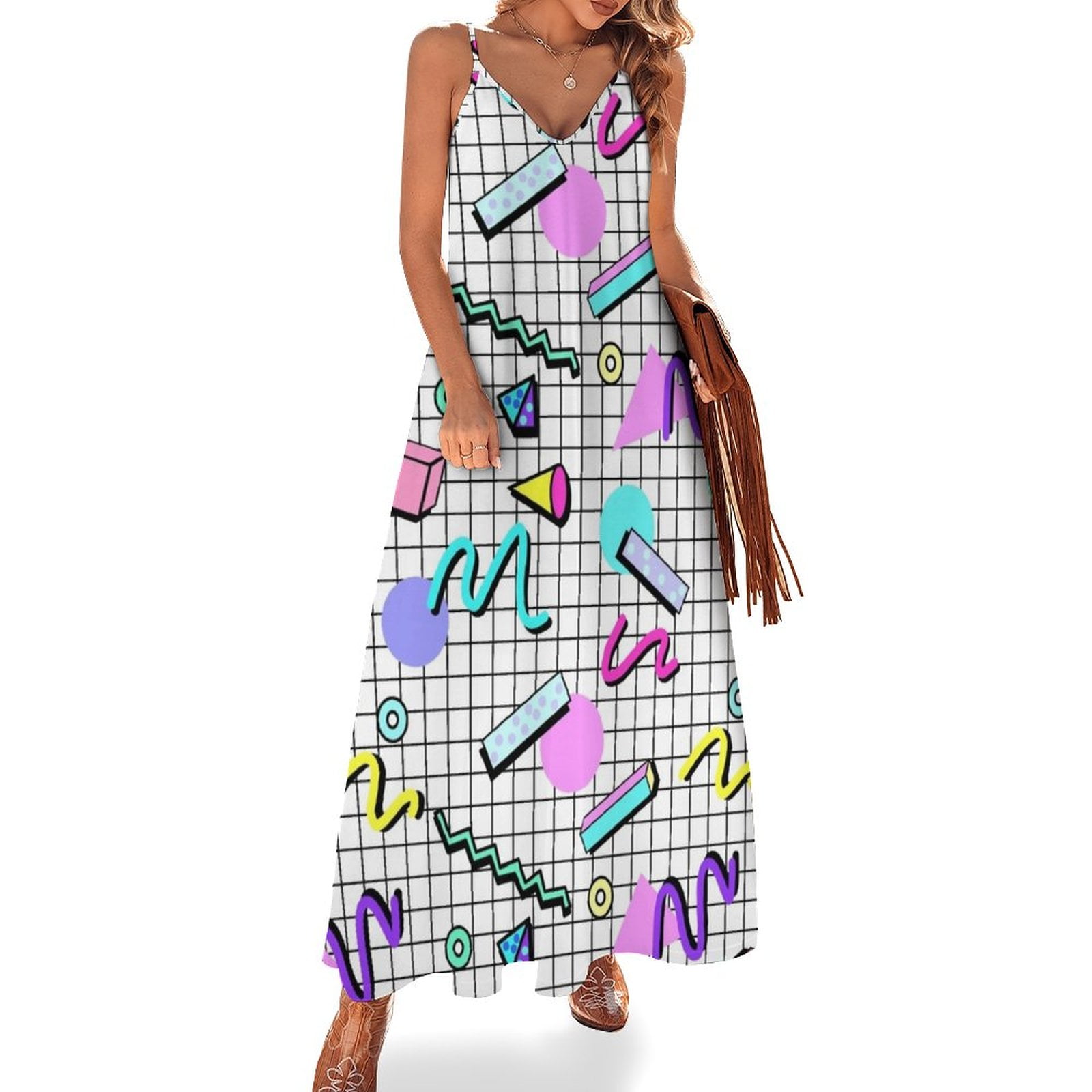 80s Retro Party Grid Design (White BG) Sleeveless Dress prom dress dresses women summer 2024 ...