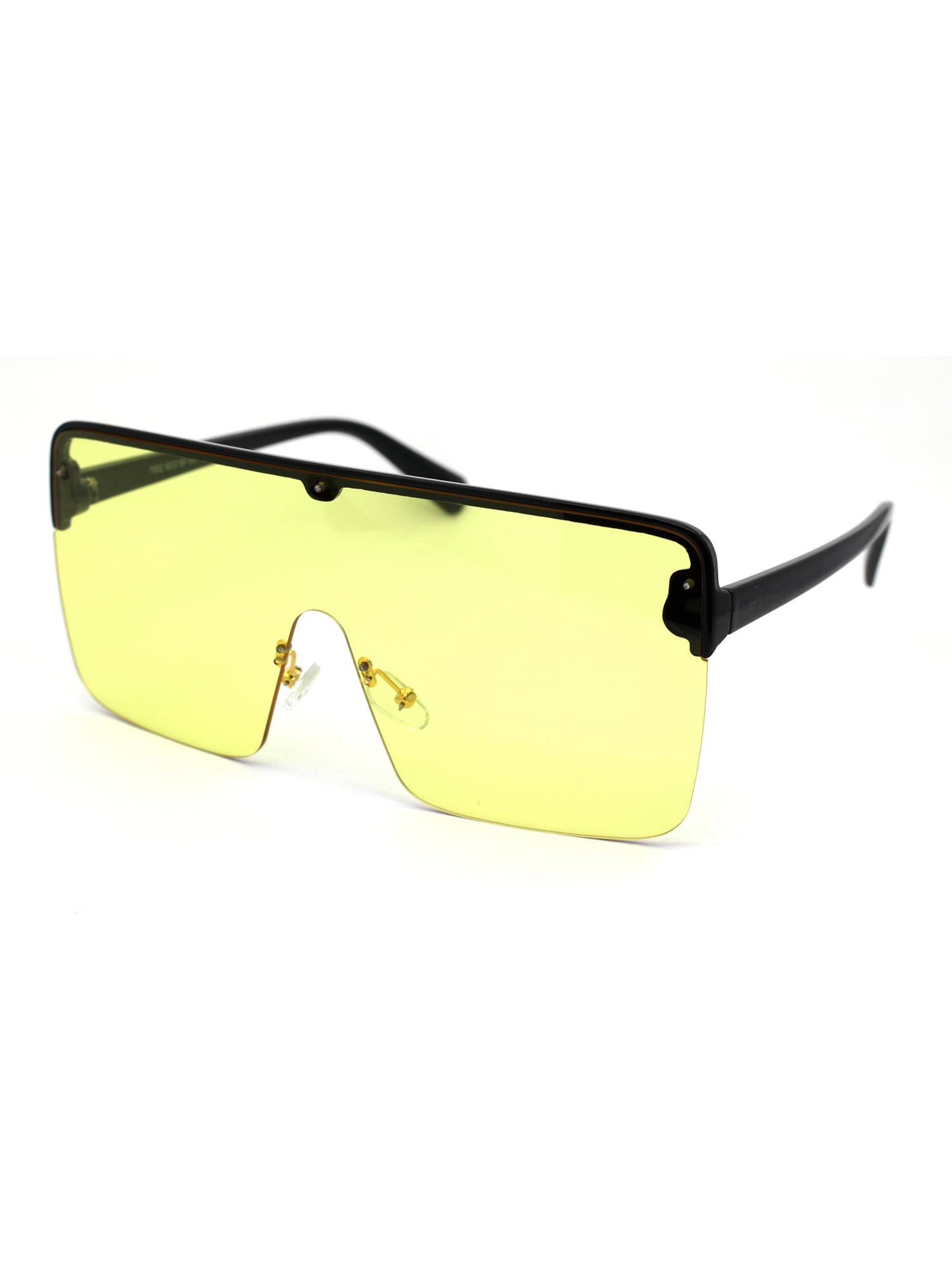 80s Retro Robotic Large Shield Flat Top Plastic Sunglasses Black Yellow ...
