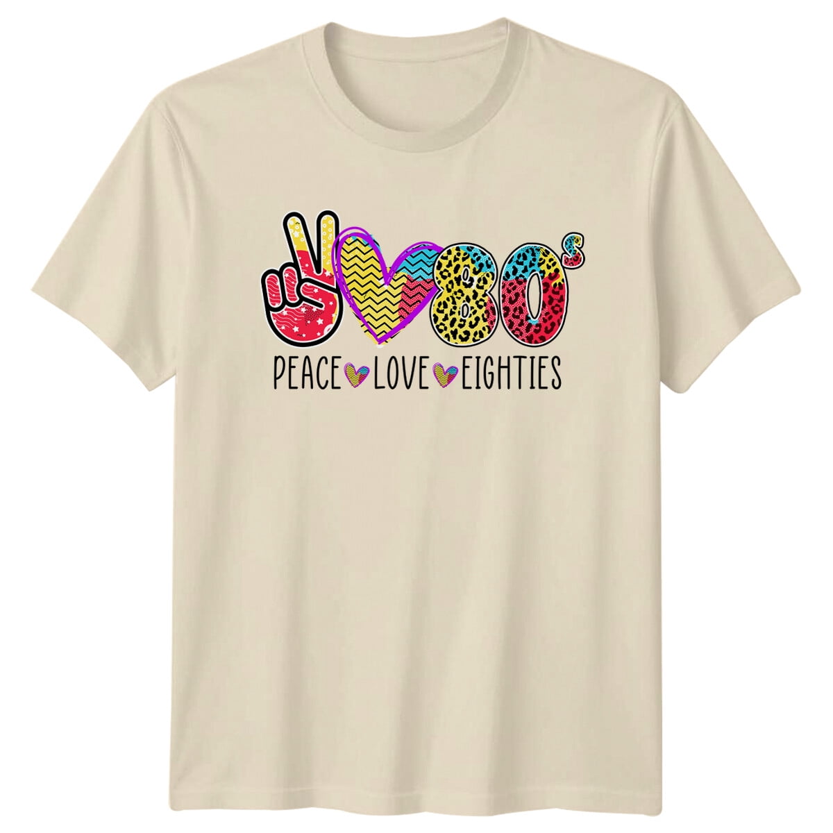 80s Retro T-Shirt Peace Sign Heart Leopard Print Nostalgic Graphic ...