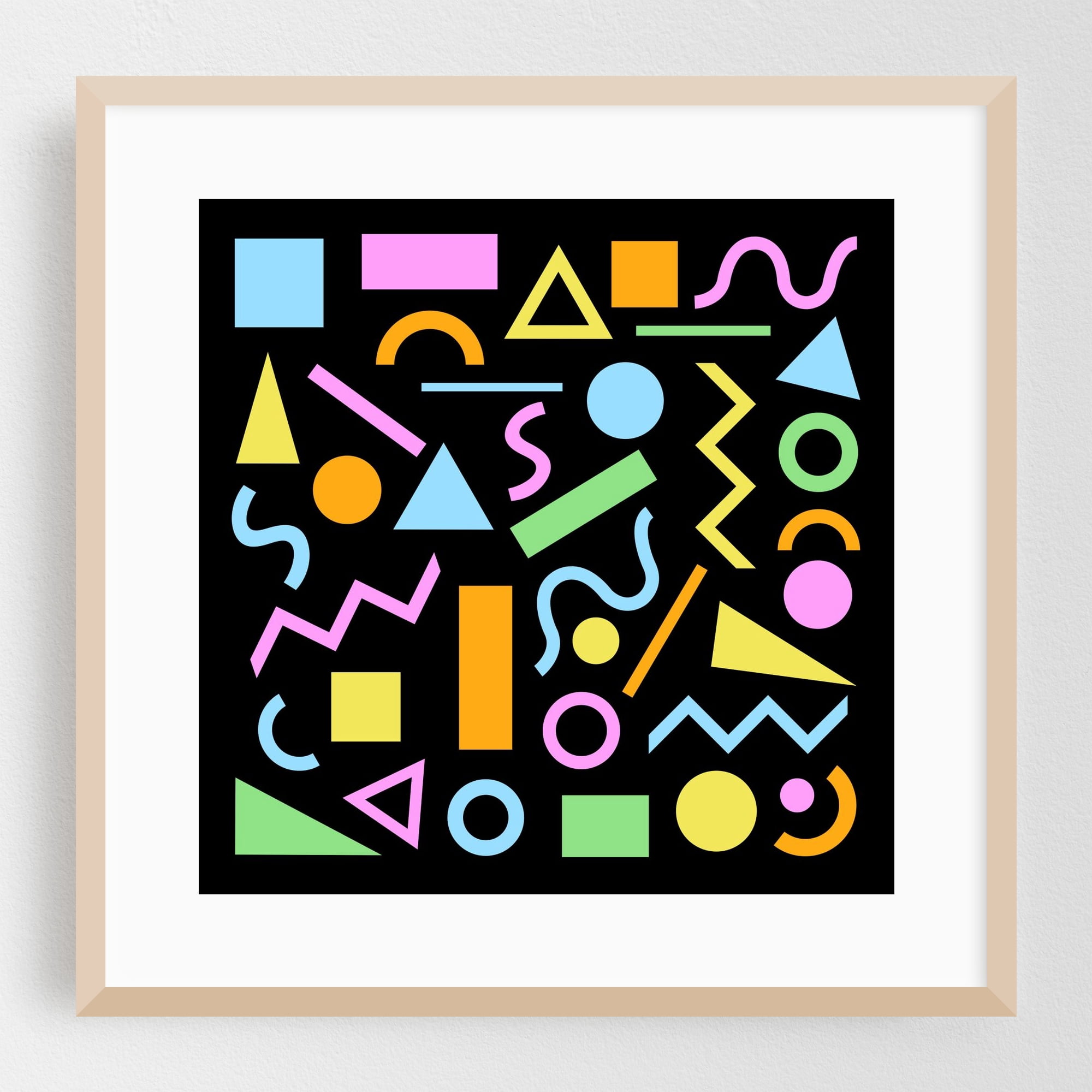 80s Style Abstract Color Shapes on Black - Digital Art Geometric Modern ...