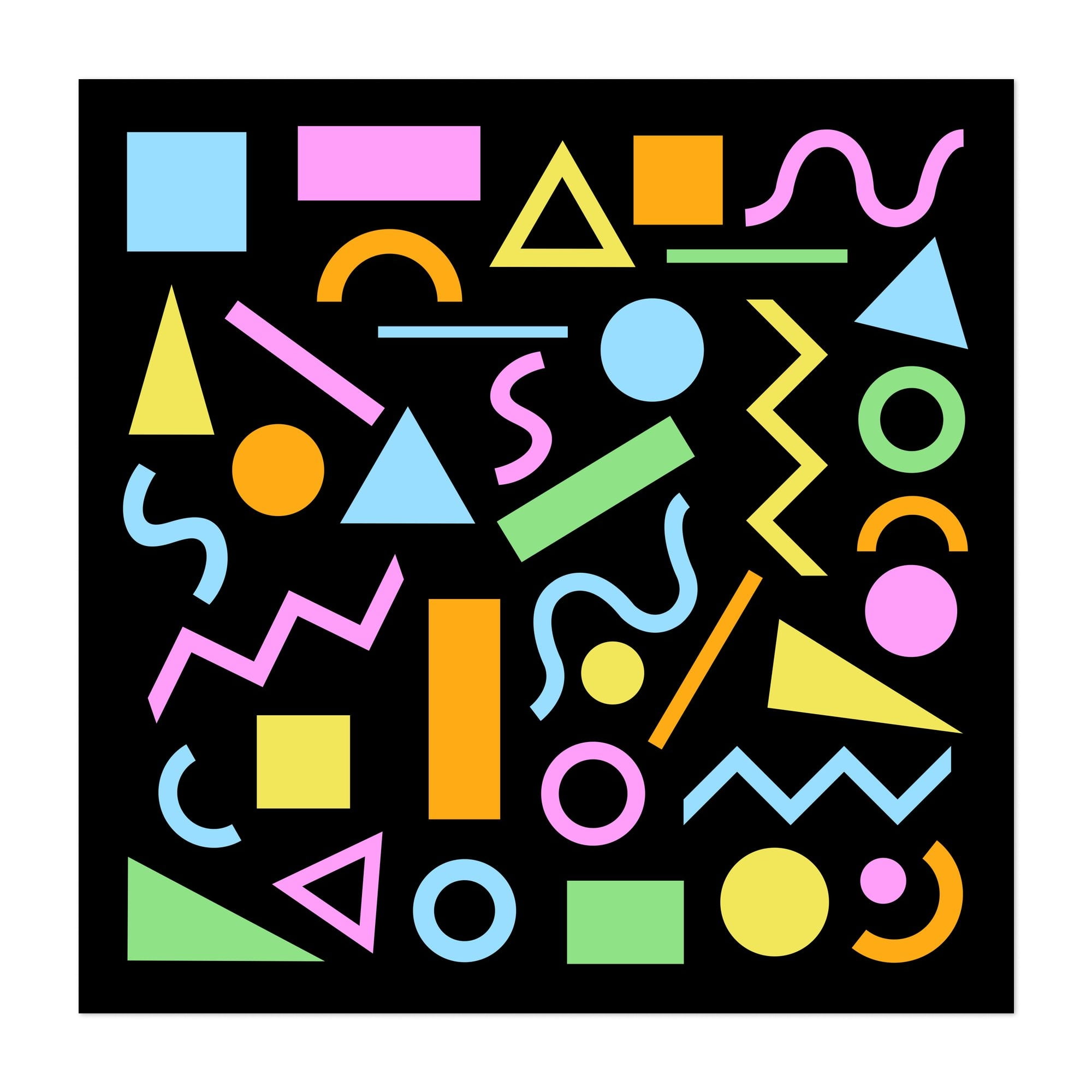 80s Style Abstract Color Shapes on Black - Digital Art Geometric Modern ...