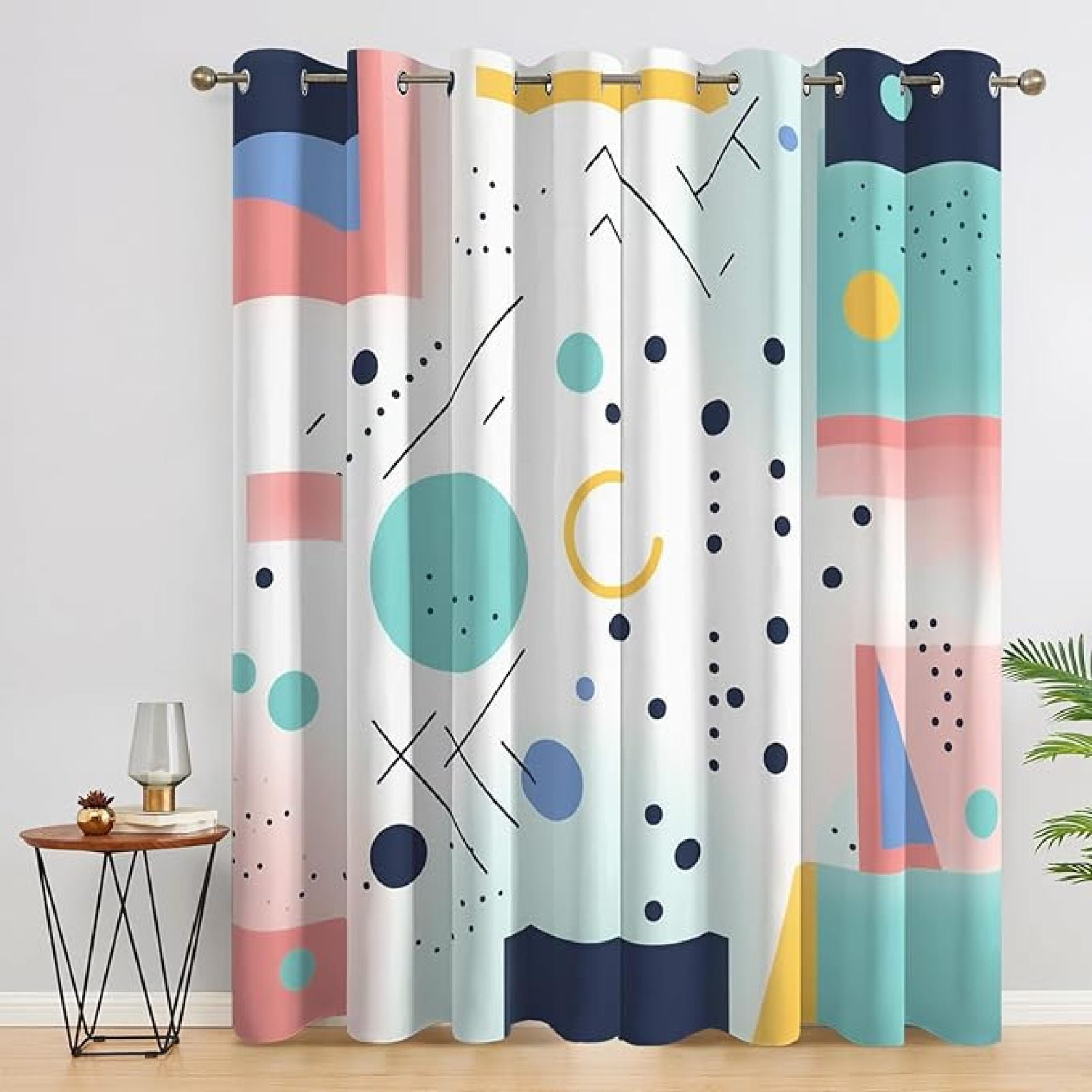 80s Style Curtains Curtains, Geometric Colorful Window Curtains, Retro ...