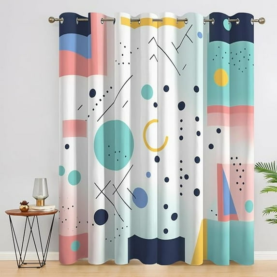 80s Style Curtains Curtains, Geometric Colorful Window Curtains, Retro ...