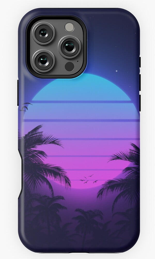 80s Vaporwave Sunset Phone Case Compatible with iPhone 11 to 16 Pro Max ...