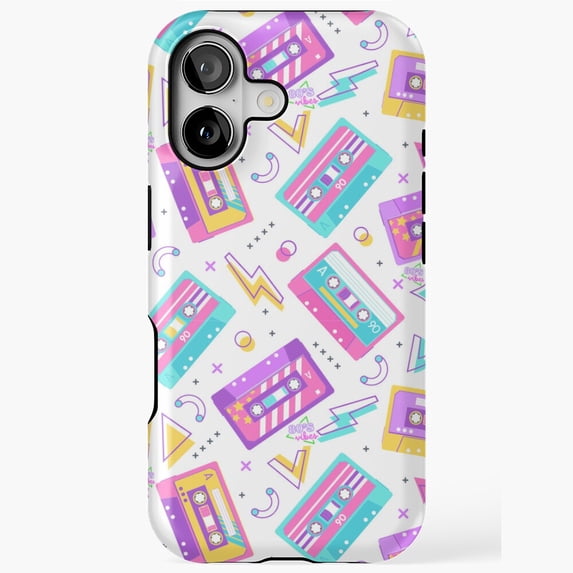 80s Vibes Cassette Music Pattern Retro Phone Case with iPhone 11 to 17 ...