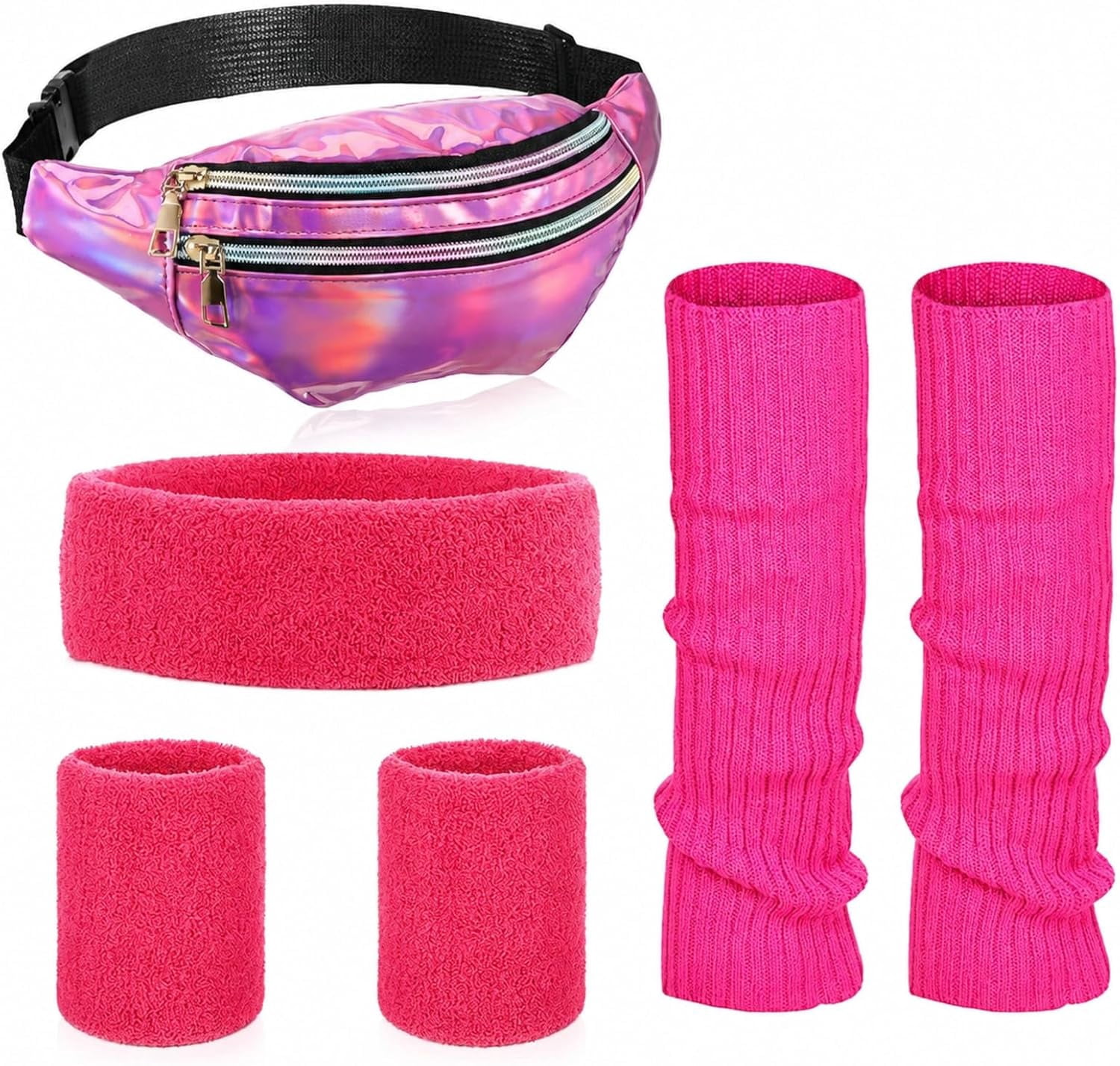 80s Women Workout Outfit Neon Leg Warmer Headband Wristbands Fanny Pack ...