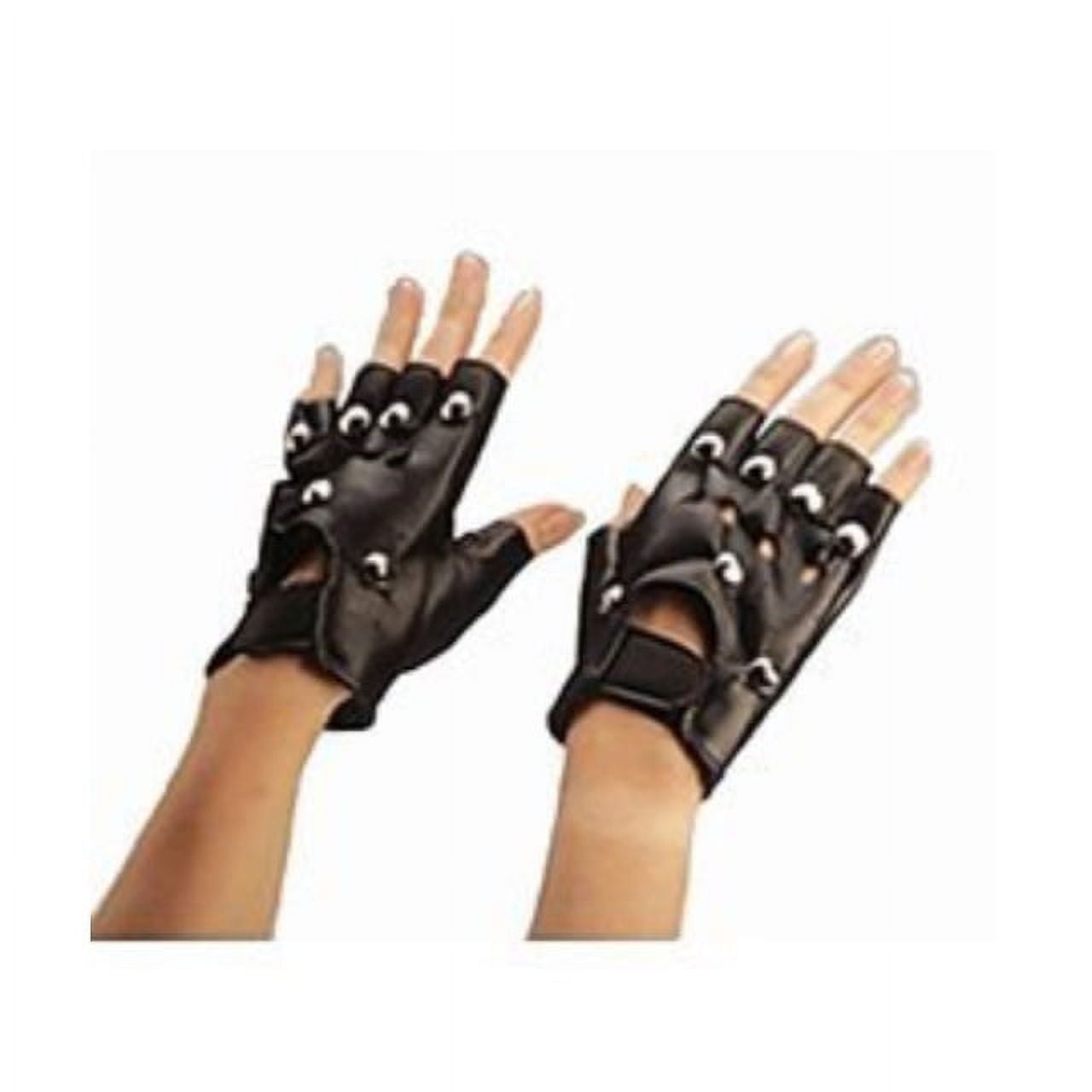80s Retro Black Vinyl Silver Studded Biker Fingerless Gloves - Walmart.com