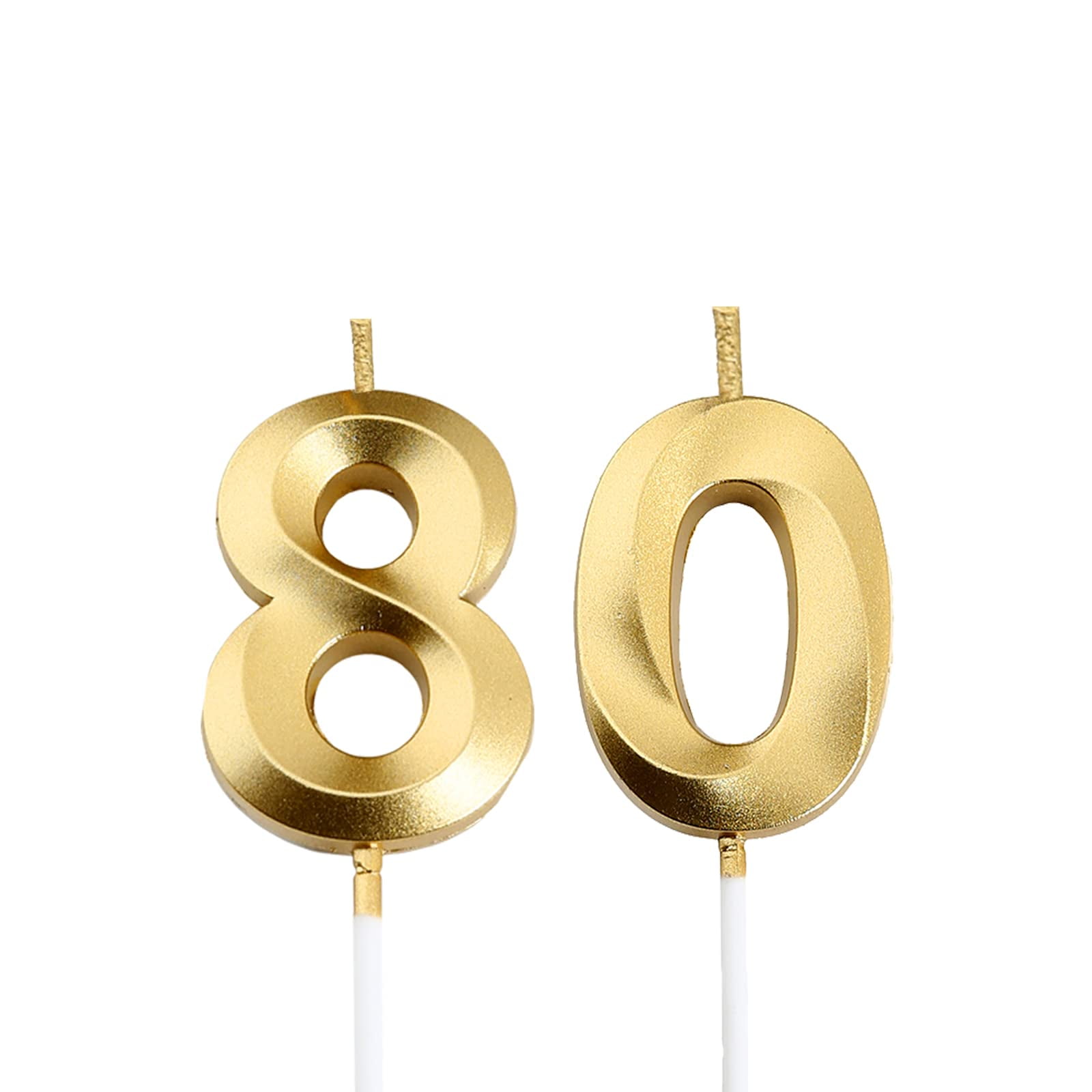 80th Anniversary Candles, Gold Number 80 Topper for Birthday Cake ...