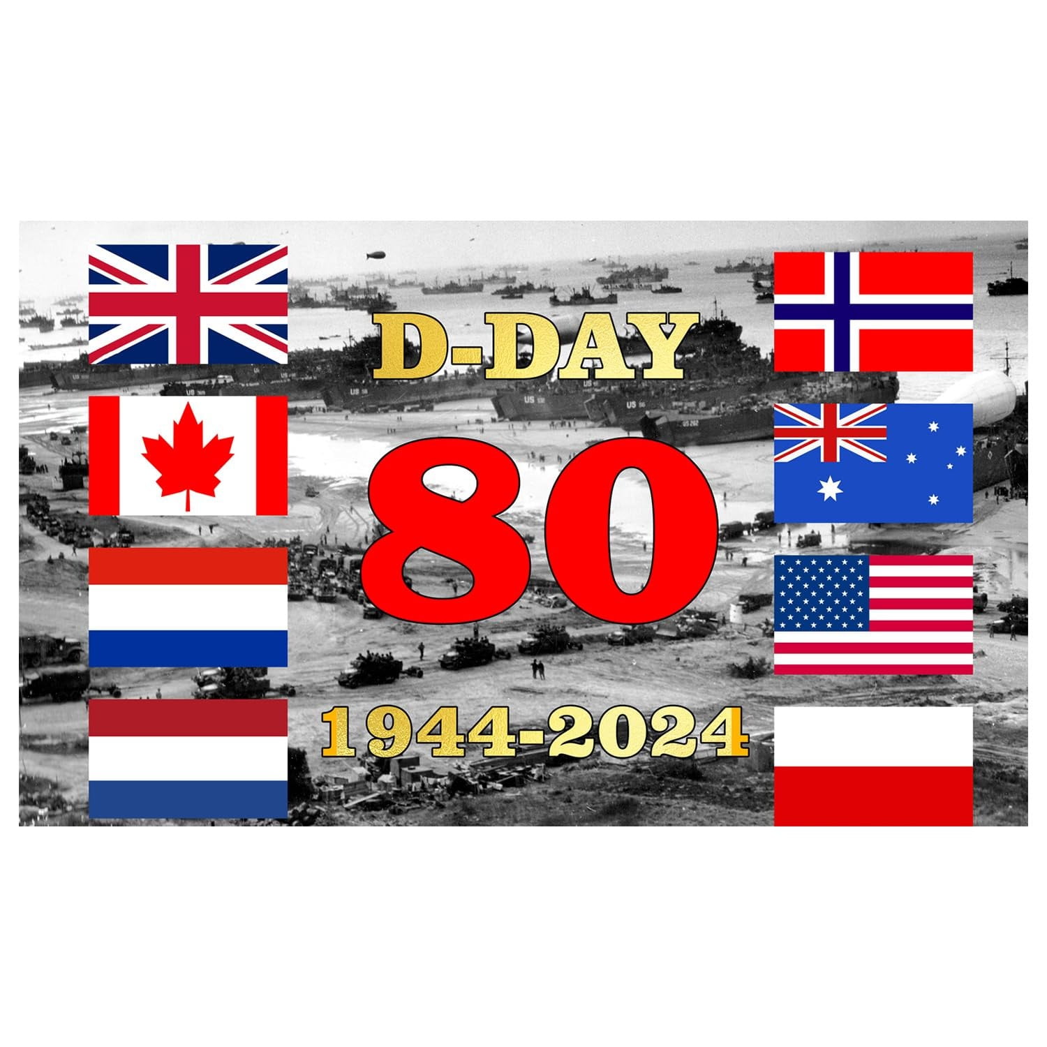 80th Anniversary of D-Day Landings Flag 6th June 1944-2024 Operation Neptune Commemorative Flag ...