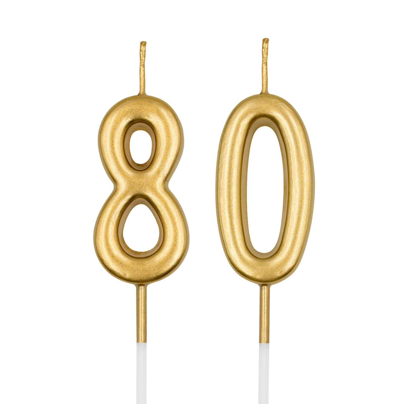80th Birthday Candles, Champagne Gold Number 80 Candle for Cake, Happy ...
