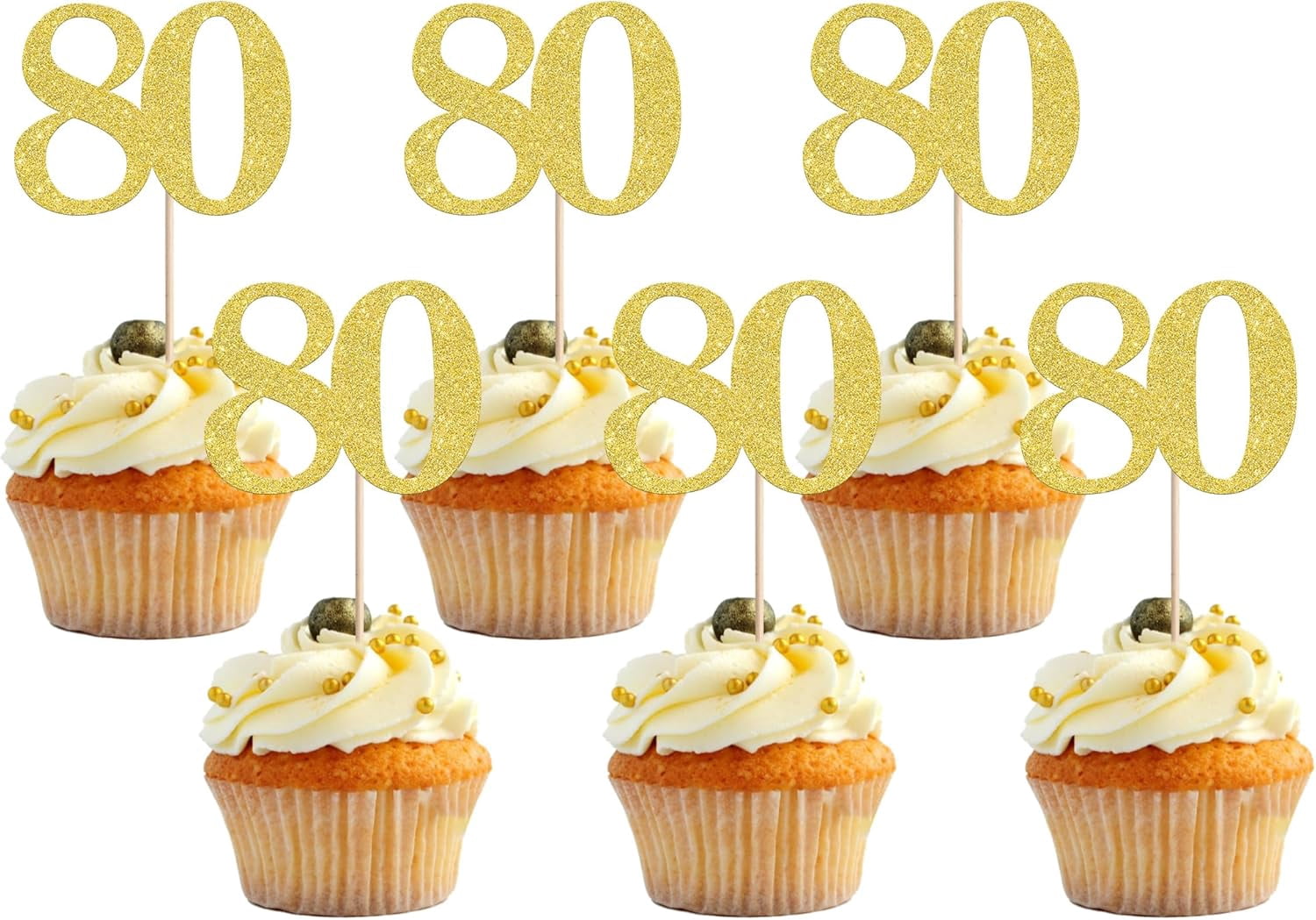 80th Birthday Cupcake Toppers 12 PCS, Gold Glitter Number 80 Cupcake ...