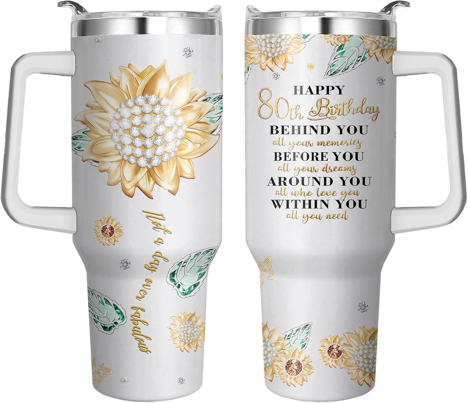 80th Birthday Cups with Handle & Straw, 40 Oz Stainless Steel 80 Th ...