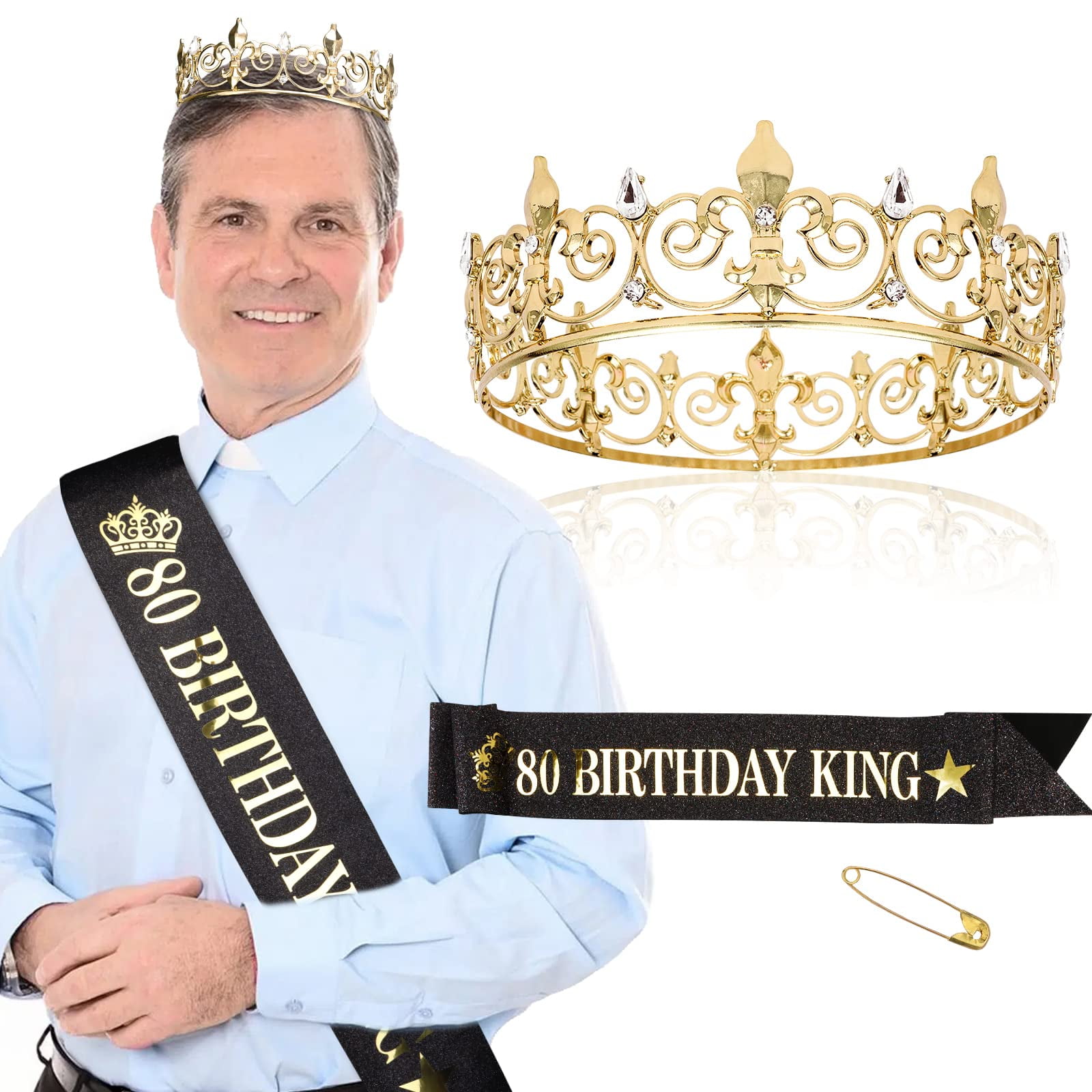 80th Birthday Decorations DU20 for Men 80th Birthday Crown and Birthday King Sash for Men 80 Birthday Decorations for Men Gold Walmart