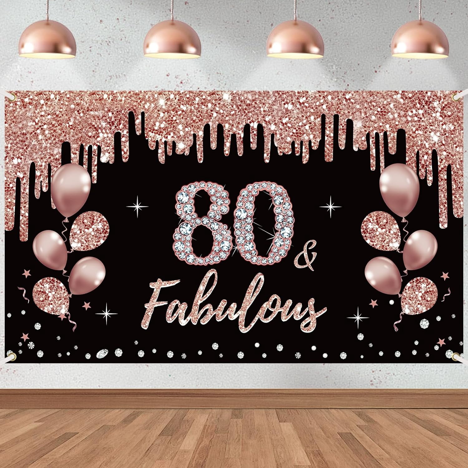 80th Birthday Decorations & Fabulous Birthday Banner for Women, Rose ...