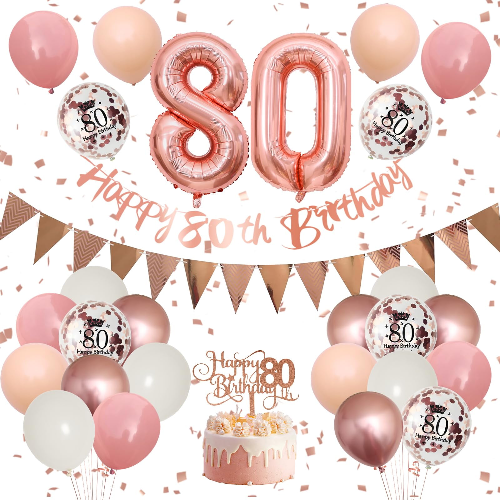 80th Birthday Decorations Retro Pink Rose Gold,80th Birthday 80th ...