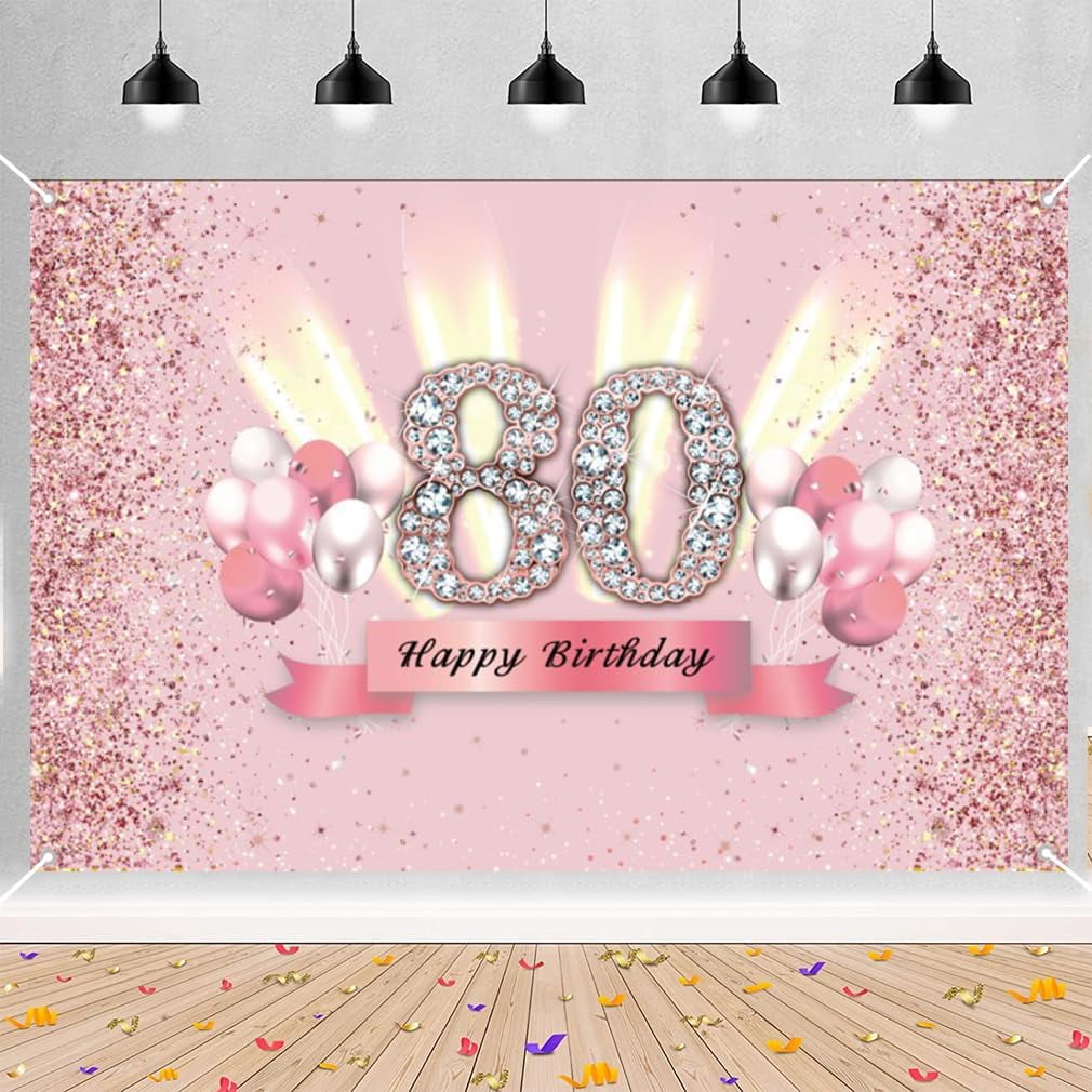 80th Birthday Decorations for Women Happy 80th Birthday Backdrop Banner ...
