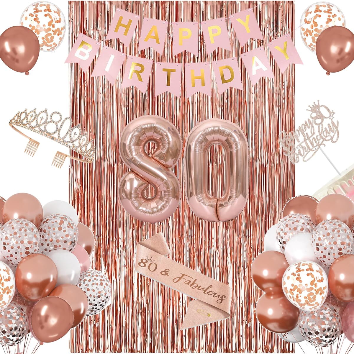80th Birthday Decorations for KEF16 Women, Happy 80th Birthday Banner ...