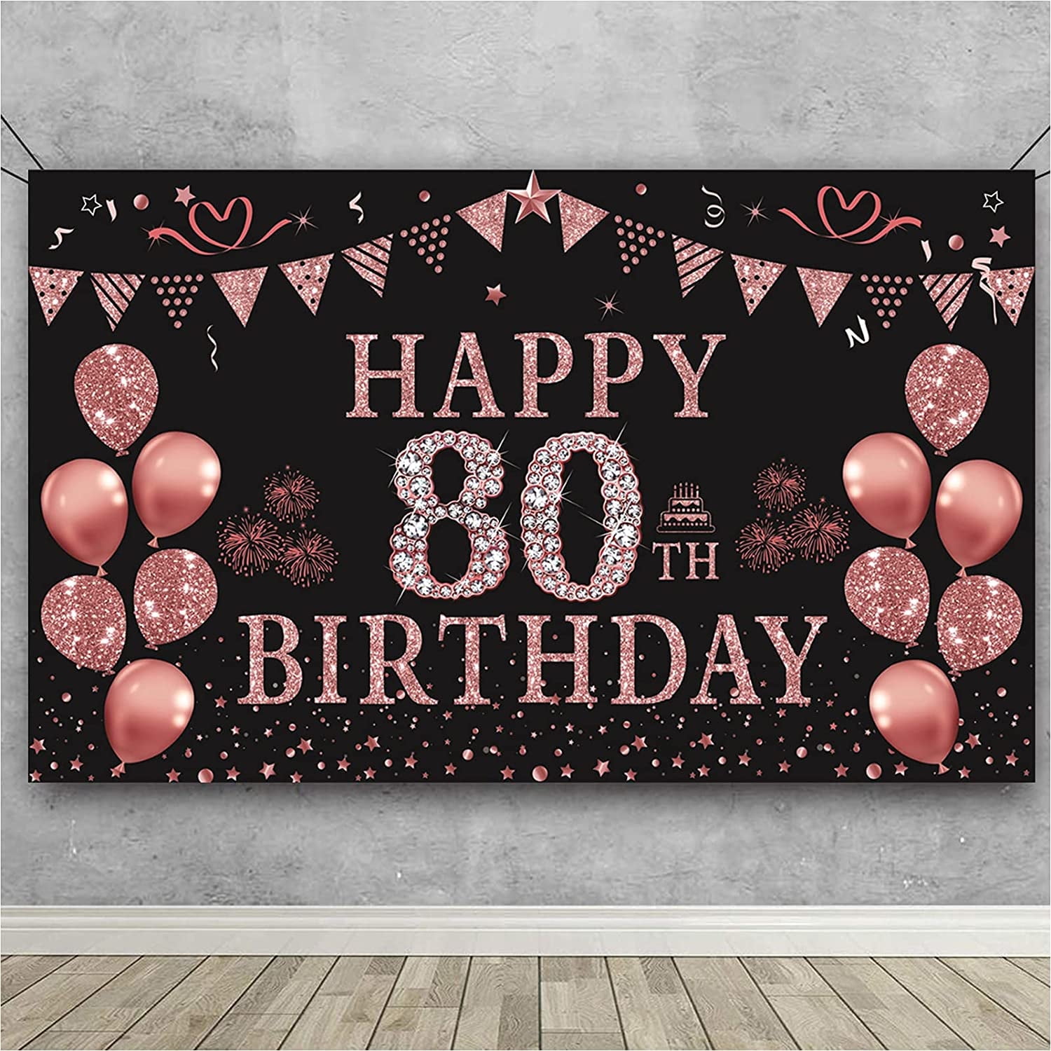 80th Birthday Decorations for Women Rose Gold Birthday Backdrop Banner - Walmart.com